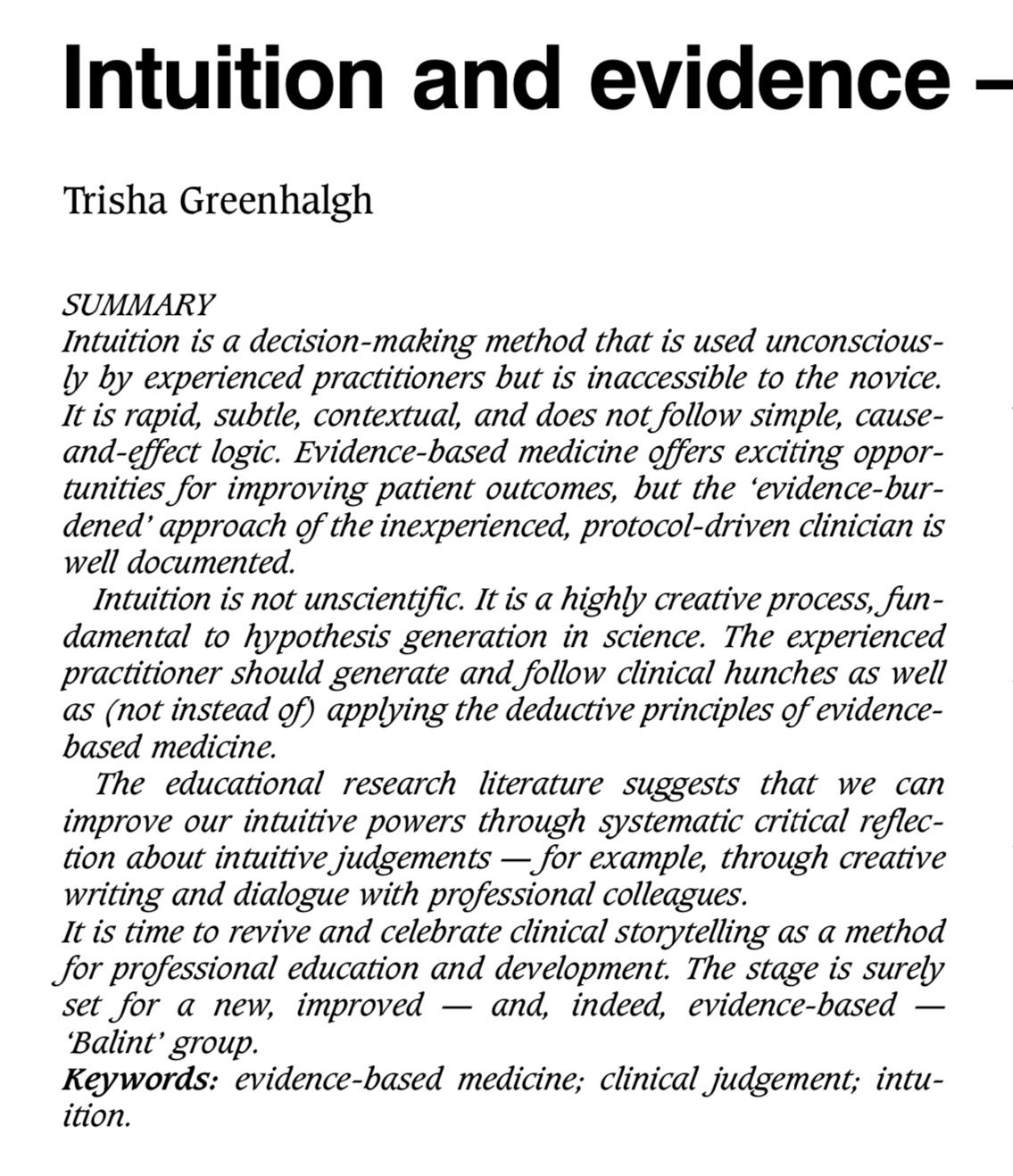 The Science of Clinical Intuition | A Country Doctor Writes: